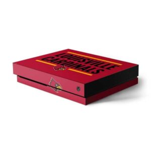 skinit decal gaming skin compatible with xbox one x console - officially licensed college louisville cardinals striped design