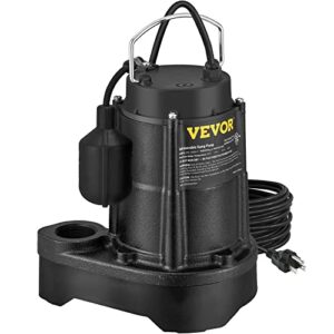 VEVOR Sump Pump Submersible, 1/2 HP, 3960 GPH, Cast Iron & Stainless Steel Shell, Sewage/Effluent Pumps, 1-1/2" NPT Discharge With 10 ft Cord, Vertical Float Switch, for Indoor&Outdoor Water Drain