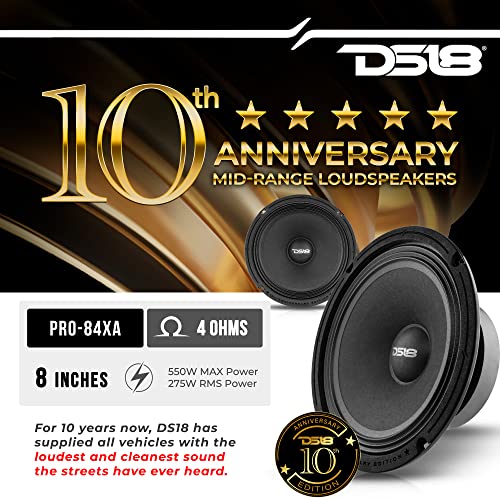 DS18 PRO-84XA 8” Special Edition 10th Anniversary Mid-Bass Loudspeaker 550 Watts Max 4-Ohms - Door Speakers for Car or Truck Stereo Sound System - 1 Speaker