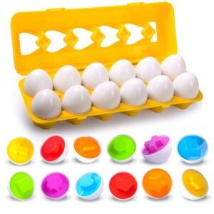 kidzlike easter baskets stuffers eggs toys gifts for toddlers-12 matching eggs with colors and shapes recognition skills, educational toys montessori toys for preschool kids