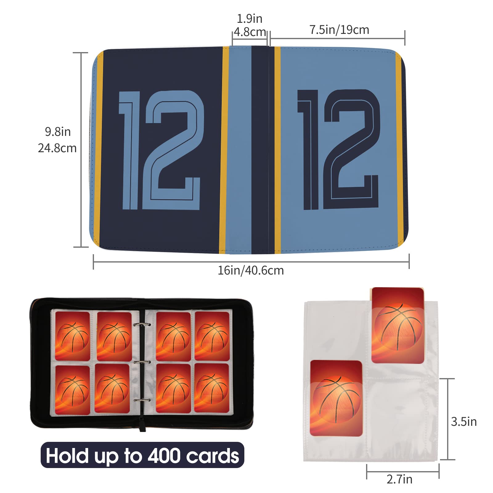 Basketball Card Binder with Sleeves 400 Pocket, #12 Basketball Card Holder for Trading Cards, Basketball Collector Album Folder Organizer 3 Ring Binder Storage Case Book for Kids Boys Gift