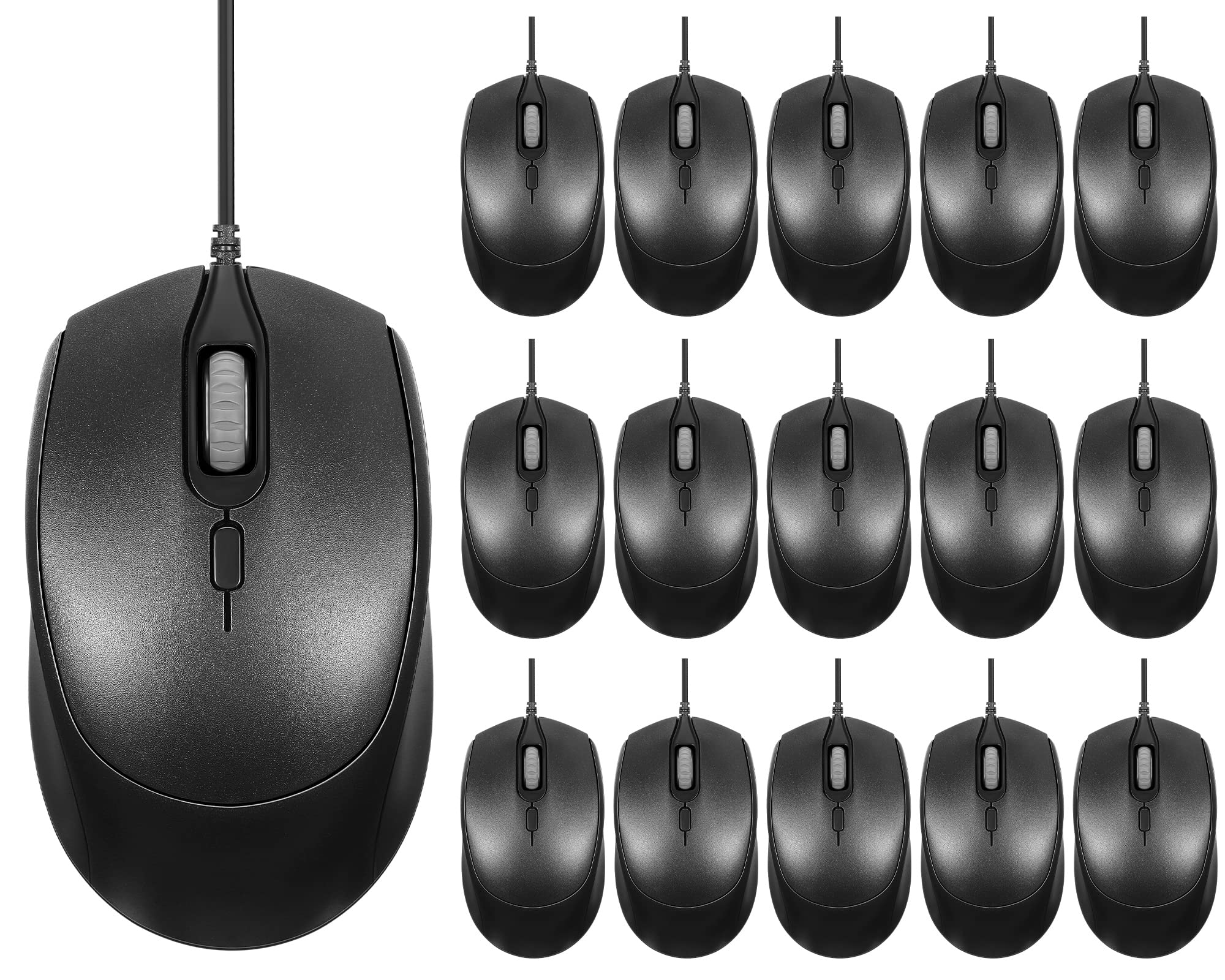 16 Pack Computer Mouse Pack Bulk Wired Silent USB Optical Corded Mouse with 3 Adjustable DPI Computer Mice Compatible with Laptop Desktop PC School Office Business Home Supplies