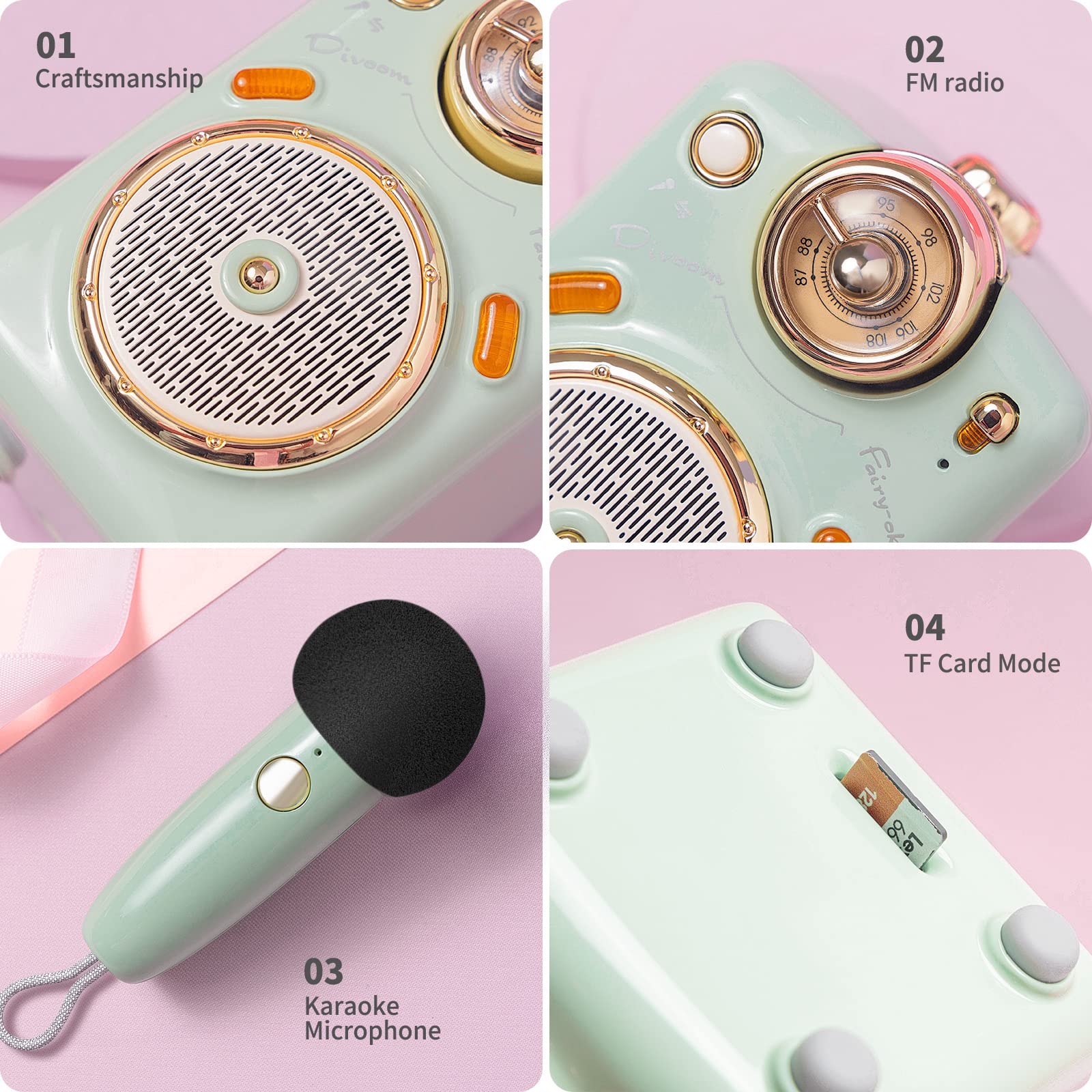 Cute Speaker with Microphone, with 7 Different Sound Modes for Singing or Talking, Karaoke Machine for Girls, Boys, Family Party, Presentation, Training, Outdoor (Green)