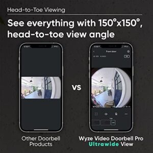 WYZE Wireless Video Doorbell Pro (Chime Included), 1440 HD Video, 1:1 Aspect Ratio: 1:1 Head-to-Toe View, 2-Way Audio, Night Vision