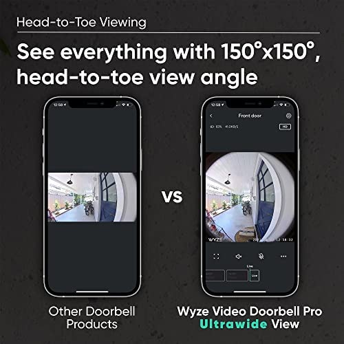 WYZE Wireless Video Doorbell Pro (Chime Included), 1440 HD Video, 1:1 Aspect Ratio: 1:1 Head-to-Toe View, 2-Way Audio, Night Vision