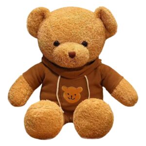 galatee cute teddy bear plush stuffed animal, teddy bear with coffee hoodie, gifts for children(11.8" brown)