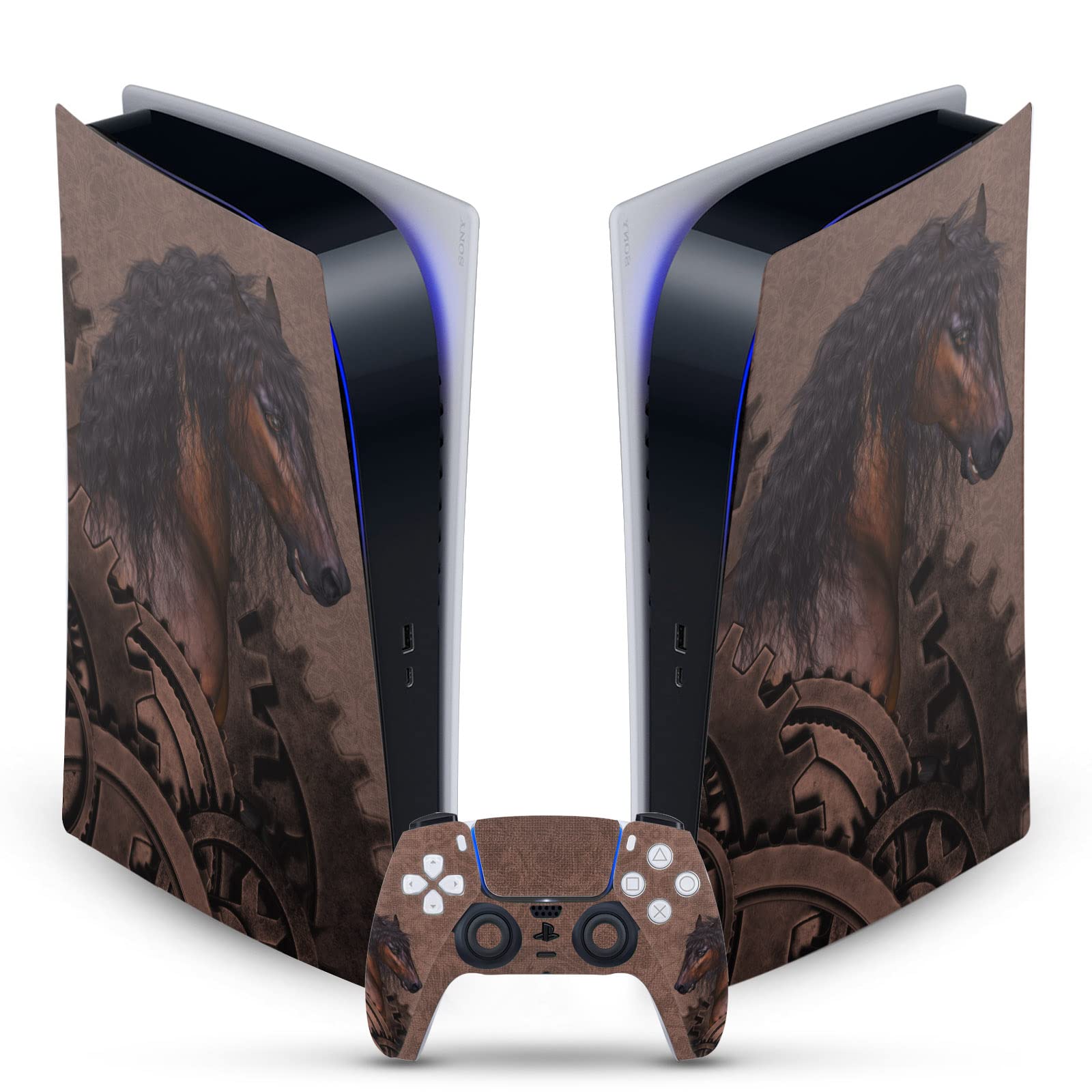 Head Case Designs Officially Licensed Simone Gatterwe Mechanical Gear Steampunk Horse Vinyl Faceplate Gaming Skin Decal Compatible with Sony Playstation 5 PS5 Digital Console and DualSense Controller