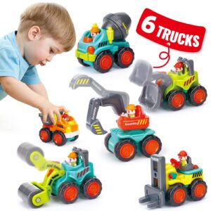 hola toys for 1 year old boy birthday gift - 6 pcs toy trucks mini car toys for 2 year old boy birthday gift, toddler toys age 1-2, baby easter basket stuffers