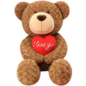 rochemon teddy bear stuffed animals valentines day gifts for her him with heart boyfriend brown 19.7inch