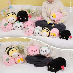 AIXINI Cute Black Cat Plush Pillow 8” Black Kitten Stuffed Animal with Luminous Eyes, Fat Soft Kawaii Plushies Hugging Plush Squishy Pillow Toy Gifts for Kids Bedding Sleeping