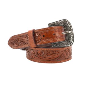 resistance western leather belt - floral tooled - full grain - removeable belt strap - cowboy rodeo (42)