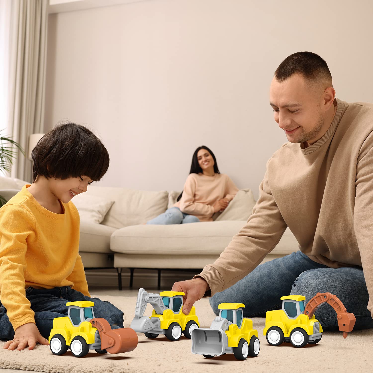 GEIQWNTOY Cars Toys for 1 Year Old Boys - Press Go Toys Cars for Toddlers 1-3, Friction Powered Car Toys Age 3-5,4 Pack Construction Trucks