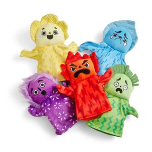 hand2mind feelings family hand puppets, sensory play therapy toys, emotions for toddlers, dramatic play toys, social skills for kids, social emotional learning activities, calm down corner supplies