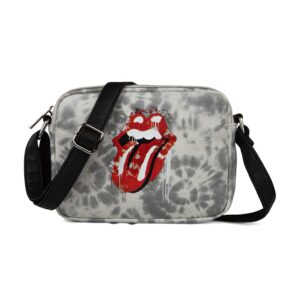 rolling stones majesties collection crossbody bag for women, men, girls, and teens, officially licensed lightweight vegan leather purse for travel, fits phone, wallet, and more, gray