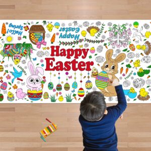 ohome easter giant coloring poster/tablecloth - easter crafts for kids - 30 x 72 inches jumbo coloring banner - easter games gifts toys for basket,easter activities treats party decorations