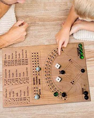 GAOMEIDA Baseball Dice Board Game Wooden Dice and Marbles Board Game Fun Baseball Board Game with dice for Kids Adults Gift,