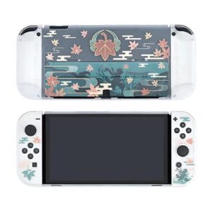 enfily cute genshin impact kaedehara kazuha case compatible with nintendo switch oled, dockable case cover, ergonomic soft tpu grip case for joycon, sparkle skin set