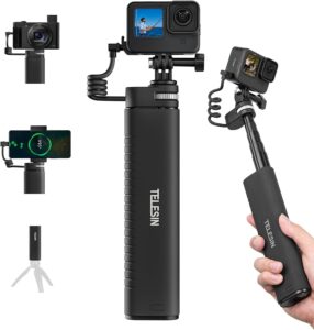 telesin power grip 35.4" extension selfie stick handler for phone gopro mirrorless camera waterproof large capacity battery charger bank for gopro hero 13 12 11 10 9 insta360 dji action iphone android