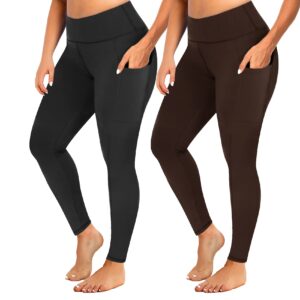 yolix 2 pack plus size leggings with pockets for women, high waisted tummy control soft black workout yoga pants