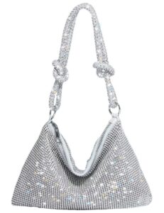 richcoco rhinestone evening purses for women hobo bags chic sparkly crystal cluth purse bling shiny handbag for party club (silver)