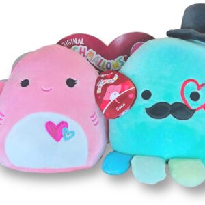 Squishmallows Official Kellytoy Perfect Pair Saxa Stingray and Eiko Fancy Octopus - 2023 Valentine’s Squad Set of 2 Stuffed Animals Plush