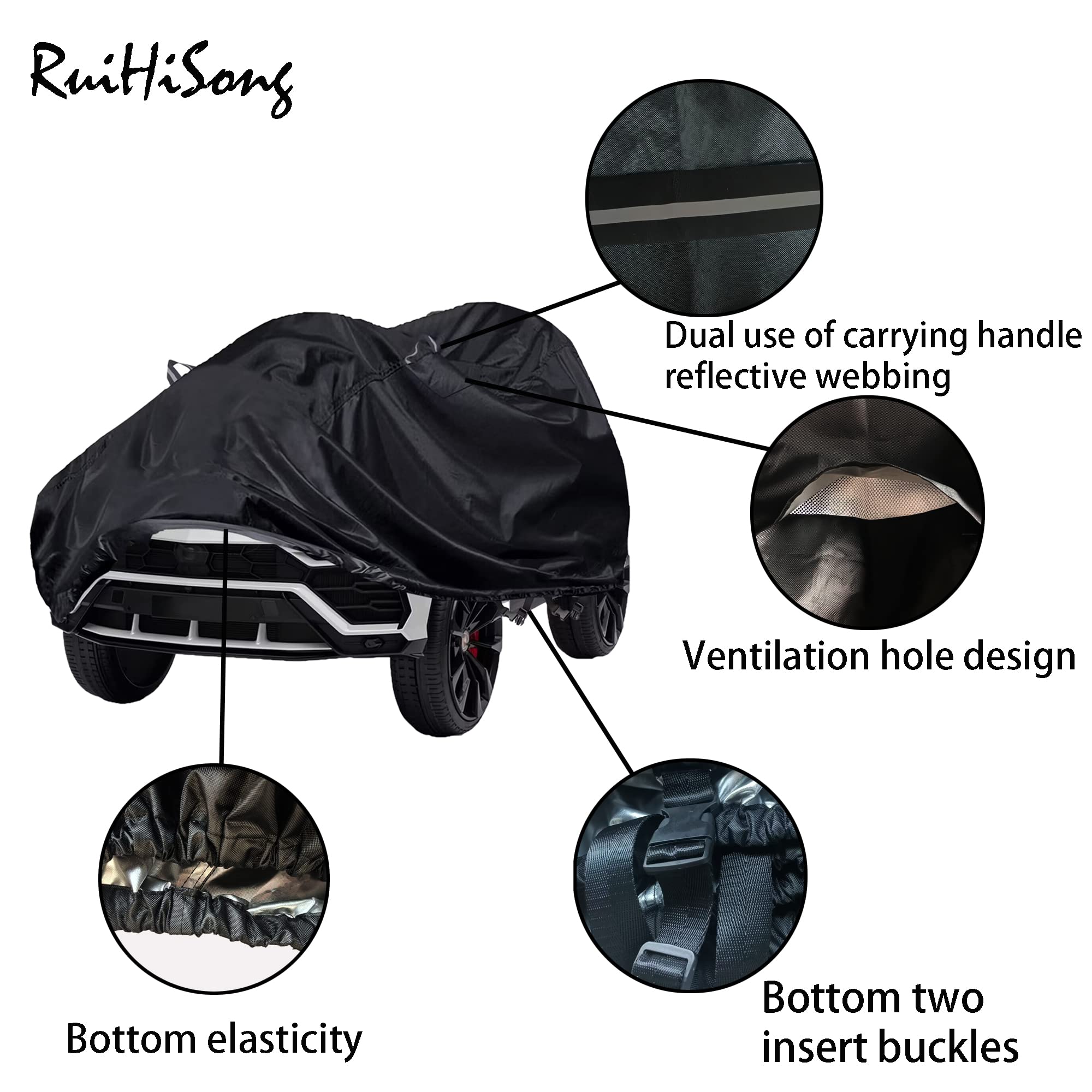 RuiHiSong Kids Car Cover,Outdoor Heavy Duty 600D Power Wheels for Kids Waterproof Cover,Kids Ride-On Toy Car Cover with Buckle and Vent,All Weather,The Handle is a Reflective Strip Again