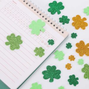 500 Pieces St. Patrick's Day Colorful Glitter Foam Stickers Self Adhesive Shamrock Shapes Glitter Stickers, Kid's Arts Craft Supplies Greeting Cards Home Decoration