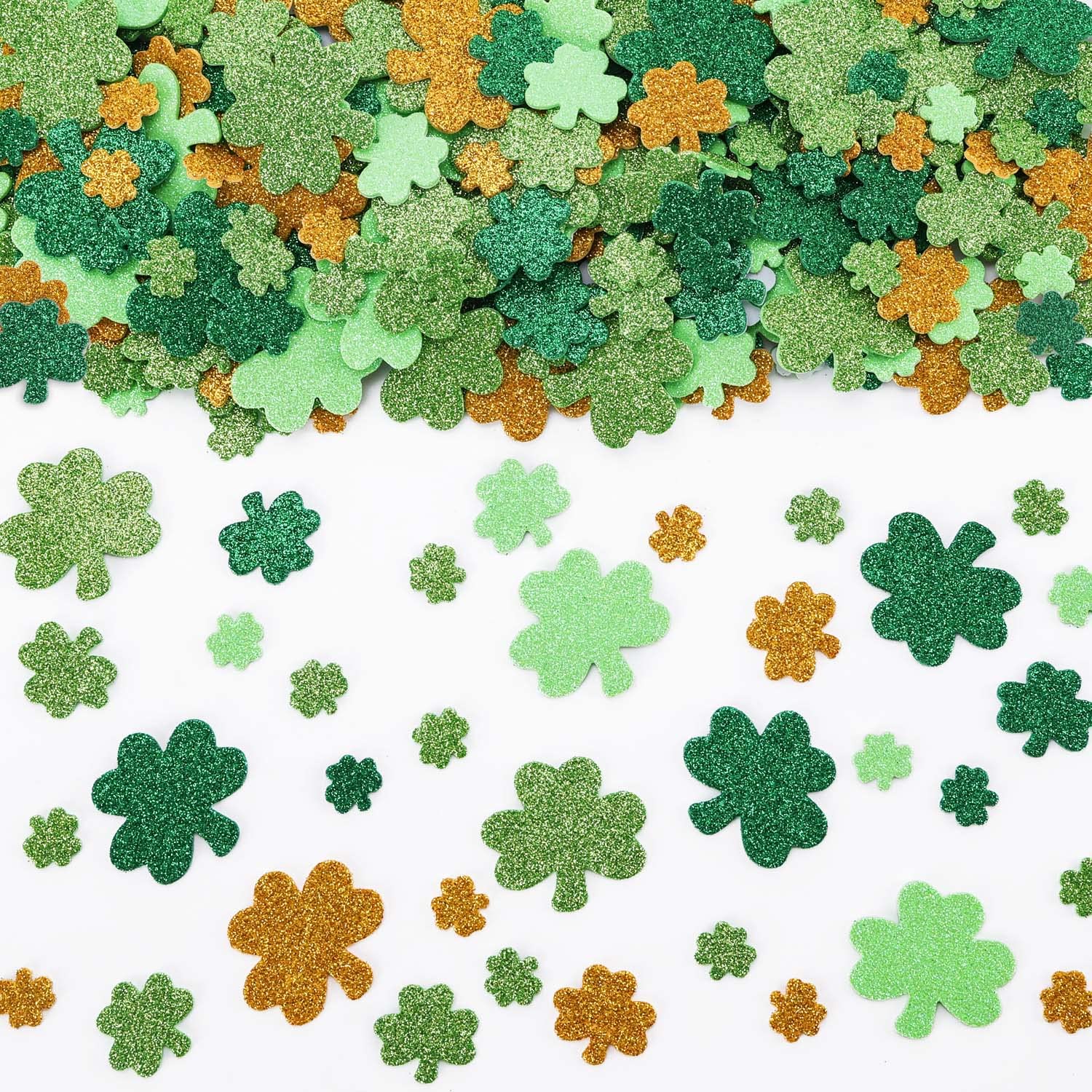 500 Pieces St. Patrick's Day Colorful Glitter Foam Stickers Self Adhesive Shamrock Shapes Glitter Stickers, Kid's Arts Craft Supplies Greeting Cards Home Decoration