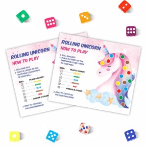 dyirbiiy 5" x 6" kids table game | rolling unicorn roll the dice game| happy easter dice game for kids | 20 play cards 20 colored dices -tzyx-a10