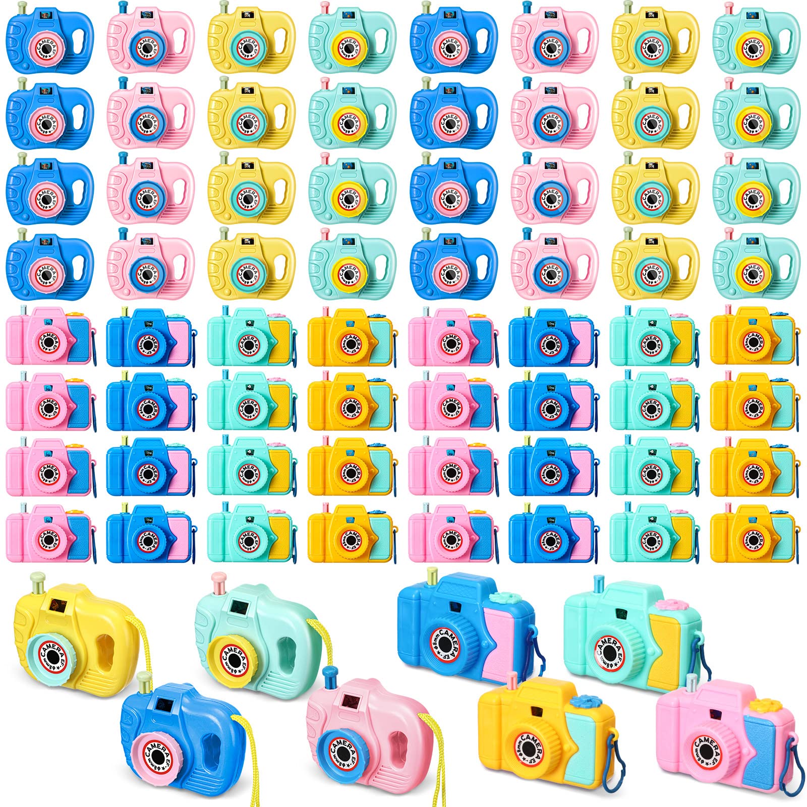 Hungdao 64 Pcs Toy Camera Bulk Set Pretend Play Prop with Images in Viewfinder, Mini Play Camera Plastic Camera Toy Birthday Party Favors, Goodie Bag Fillers, Return Gifts for Boys and Girls