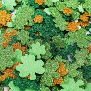 500 Pieces St. Patrick's Day Colorful Glitter Foam Stickers Self Adhesive Shamrock Shapes Glitter Stickers, Kid's Arts Craft Supplies Greeting Cards Home Decoration