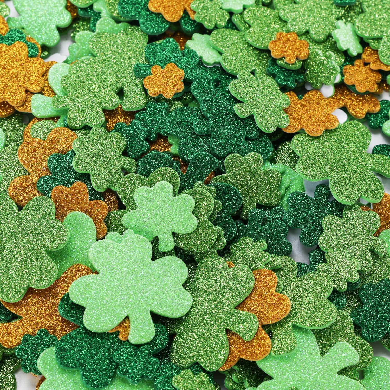 500 Pieces St. Patrick's Day Colorful Glitter Foam Stickers Self Adhesive Shamrock Shapes Glitter Stickers, Kid's Arts Craft Supplies Greeting Cards Home Decoration