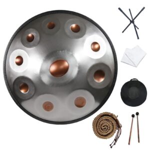 handpan drum, instrument in d minor, 10 notes, 22 inch steel hand drum with soft handpan bag,handpan mallets,drum tripod(color:a)