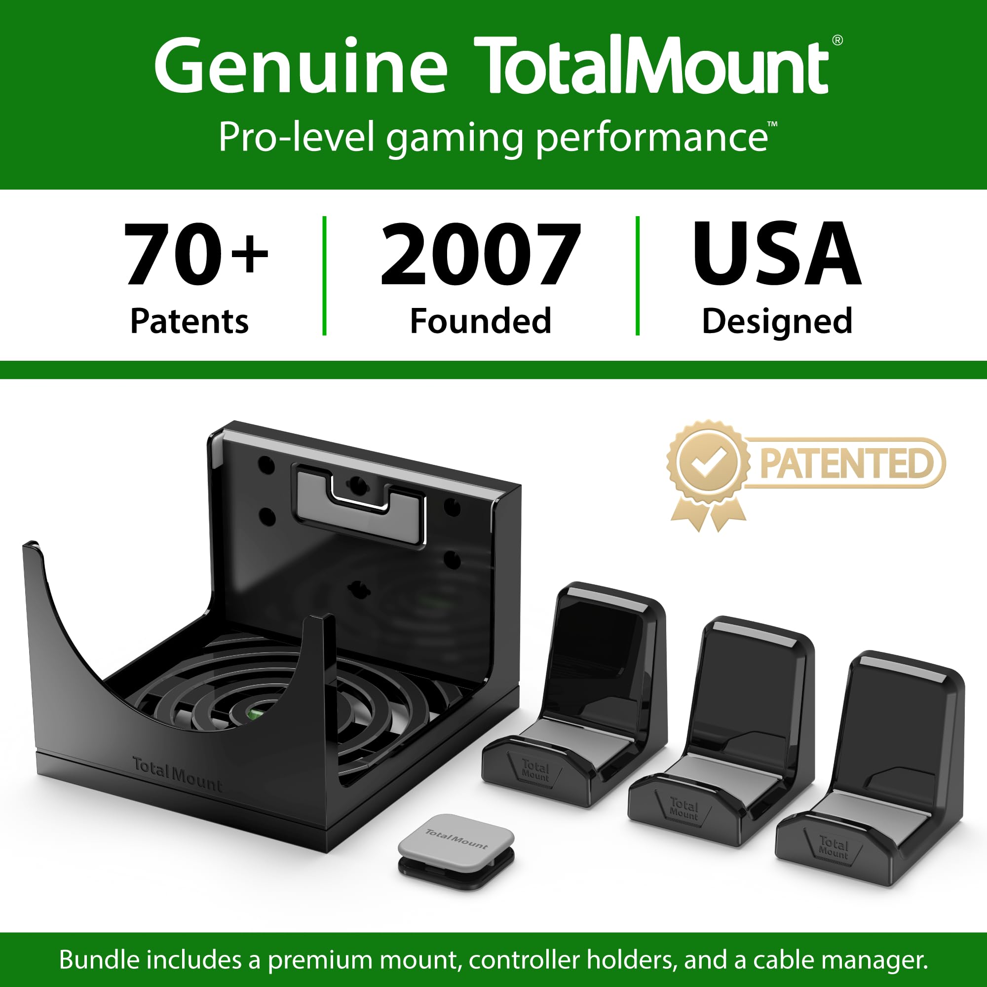 TotalMount – Wall Mount for Xbox Series X – Prevents Your Xbox from Falling by Securing Each Side (Large Bundle: Wall Mount and 3 Controller Holders)