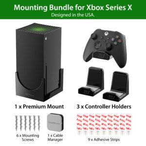 TotalMount – Wall Mount for Xbox Series X – Prevents Your Xbox from Falling by Securing Each Side (Large Bundle: Wall Mount and 3 Controller Holders)