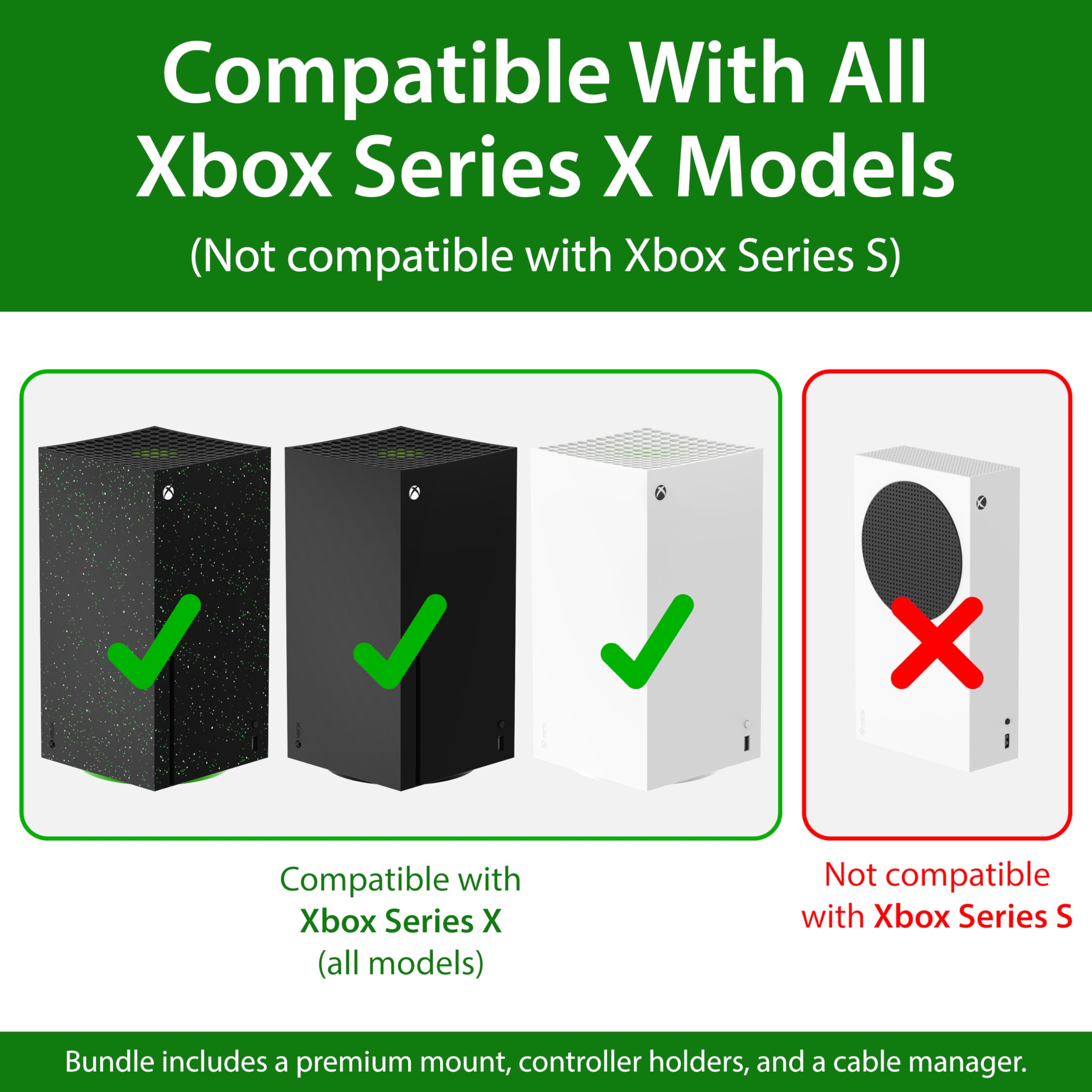 TotalMount – Wall Mount for Xbox Series X – Prevents Your Xbox from Falling by Securing Each Side (Large Bundle: Wall Mount and 3 Controller Holders)