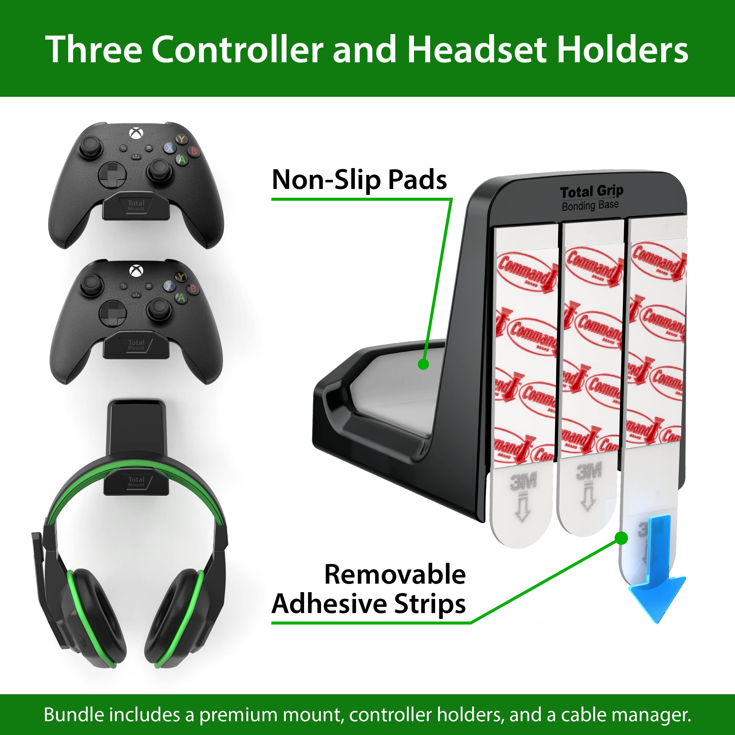 TotalMount – Wall Mount for Xbox Series X – Prevents Your Xbox from Falling by Securing Each Side (Large Bundle: Wall Mount and 3 Controller Holders)