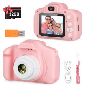 zeacool kids camera,hd digital video camera,childrens toys for 3 4 5 6 7 8 9 10 11 12 year old boys/girls,selfie camera for kids,christmas birthday gifts with 32gb sd card(pink)