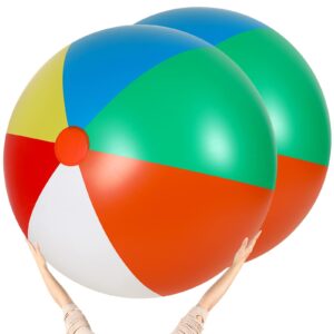 2 pcs 5 feet giant beach ball rainbow color big ball inflatable large giant ball blow up giant inflatable ball for kids adults summer pool party water game huge toy