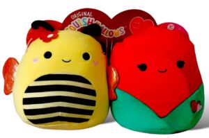 squishmallows official kellytoy perfect pair 8 inch sunny bee and walsh rose plush - 2023 valentine’s squad set of 2 stuffed animal toy