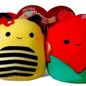 Squishmallows Official Kellytoy Perfect Pair 8 Inch Sunny Bee and Walsh Rose Plush - 2023 Valentine’S Squad Set of 2 Stuffed Animal Toy