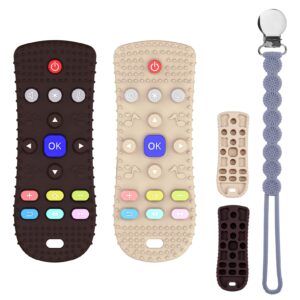 viyuse remote teether for baby, soft chew toys with tv remote control shape, early educational sensory toy for babies teething relief and soothe sore gum infant teether for 3-12 months