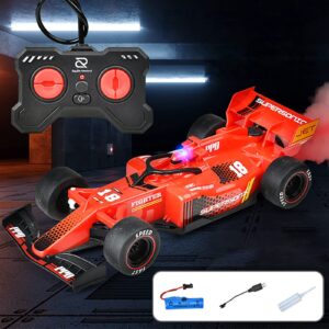 Remote Control Car, High Speed Race Drift Rc Cars Toy with Led Light Spray Function, Classic Look 4-Channel Remote Control Car, Kids Outdoor Toys for Boys Girls Birthday Gifts (Battery red)