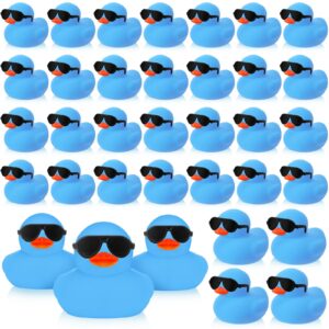 36 packs mini rubber ducks with sunglasses sets duck bath toys squeaky rubber ducks cute float bathtub duckies for little one birthday party favors class carnival prizes car decor(blue)