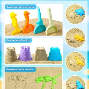 DISHIO Beach Sand Toys for Kids Sand Box Beach Toys with Mesh Bag,Sand Castle Bucket and Shovel,Sand Molds,Waterig Can, Sieve, Dinosaur Beach Toys Kit for Kids&Toddlers Outdoor Travel 18pcs