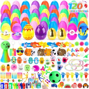 120 pcs prefilled easter eggs with toys inside, pre filled plastic easter eggs bulk for easter egg hunt supplies, easter party favors, easter basket stuffers filler, pre stuffed easter eggs for kids