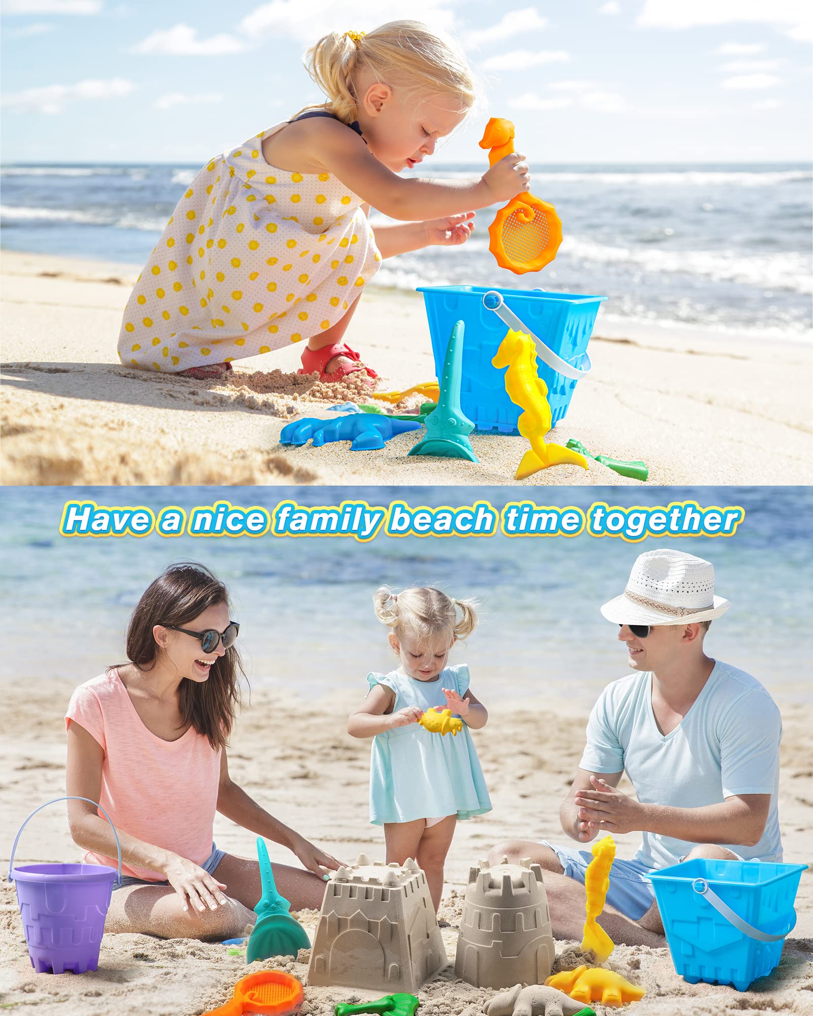 DISHIO Beach Sand Toys for Kids Sand Box Beach Toys with Mesh Bag,Sand Castle Bucket and Shovel,Sand Molds,Waterig Can, Sieve, Dinosaur Beach Toys Kit for Kids&Toddlers Outdoor Travel 18pcs