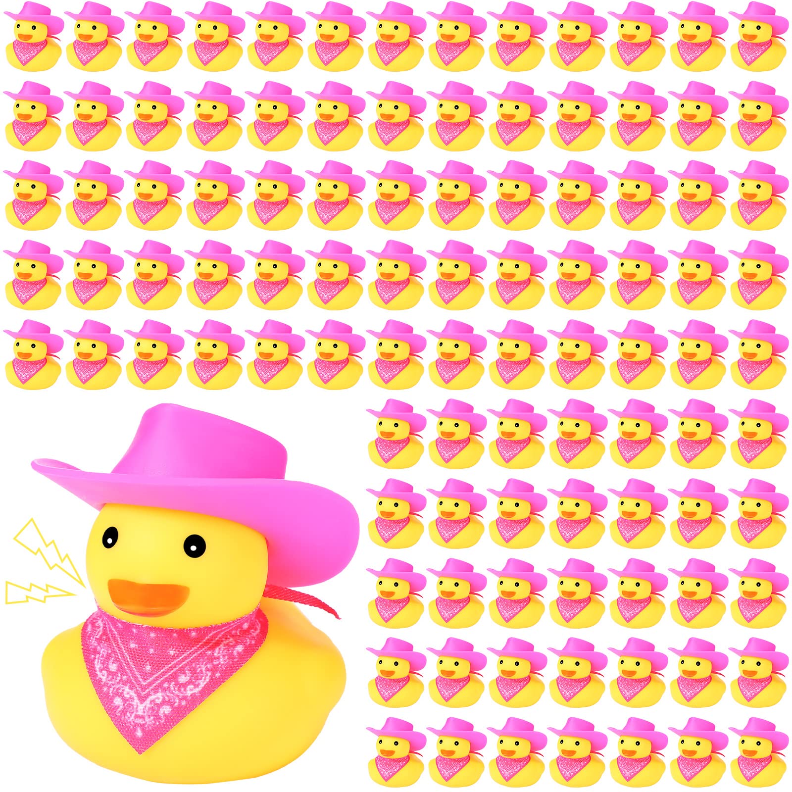 100 Sets Mini Rubber Duck in Bulk with Hat and Bandana Cute Cowboy Rubber Duckies Float Bath Toys for Baby Shower Birthday Swimming Party Supplies Summer Car Decoration