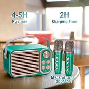 JIEFOCH Karaoke Machine for Kids & Adults, Portable Mini System with 2 Wireless Microphones & Bluetooth Connectivity,Sing Your Heart Out (Retro Green)