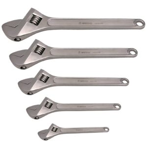 wedo 5pcs stainless steel adjustable wrench set, adjustable spanner, precision milled jaws for max gripping power, anti-corrosion, din standard, die-forged, rust-proof(length 4”,6”,8”,10”,12”)